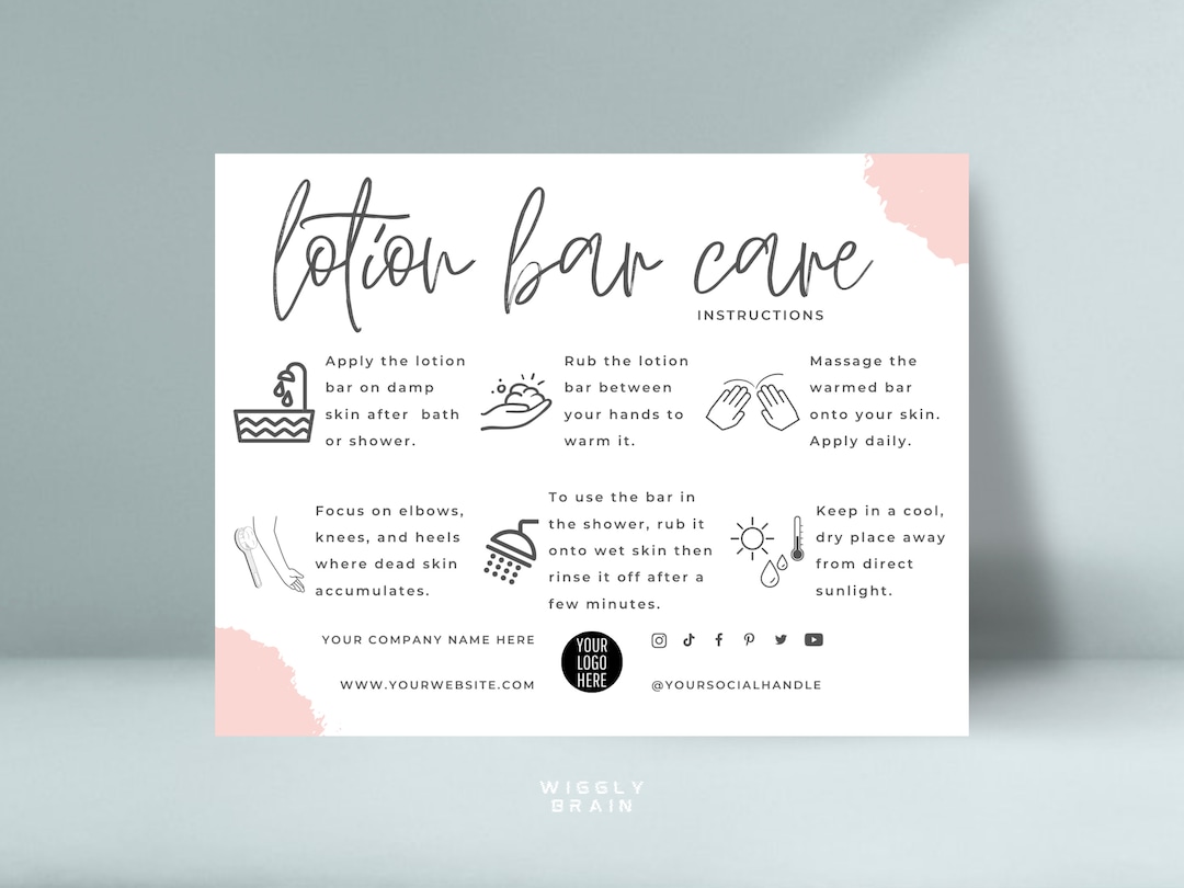 Editable Solid Lotion Application Guide, Lotion Bar Care Card Template ...