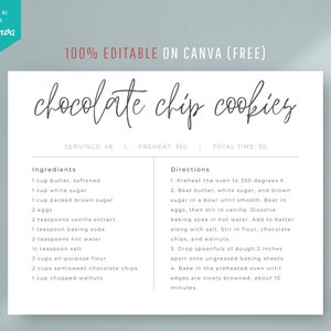 Editable Recipe Card Template, Customizable Cooking Instructions Cards ...