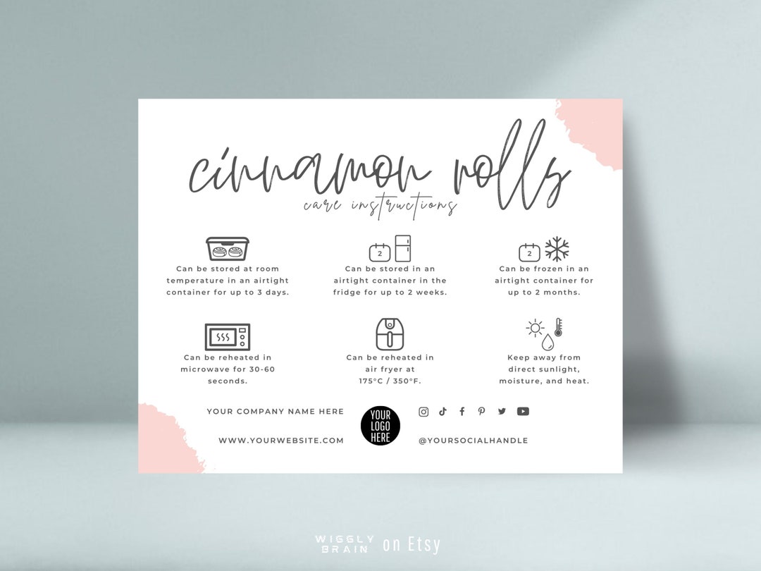 Cinnamon Rolls Care Card Template, Editable Printable Cinnamon Buns ...