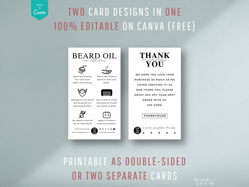 Beard Oil Care Card Template, Mustache Serum Application Instructions ...