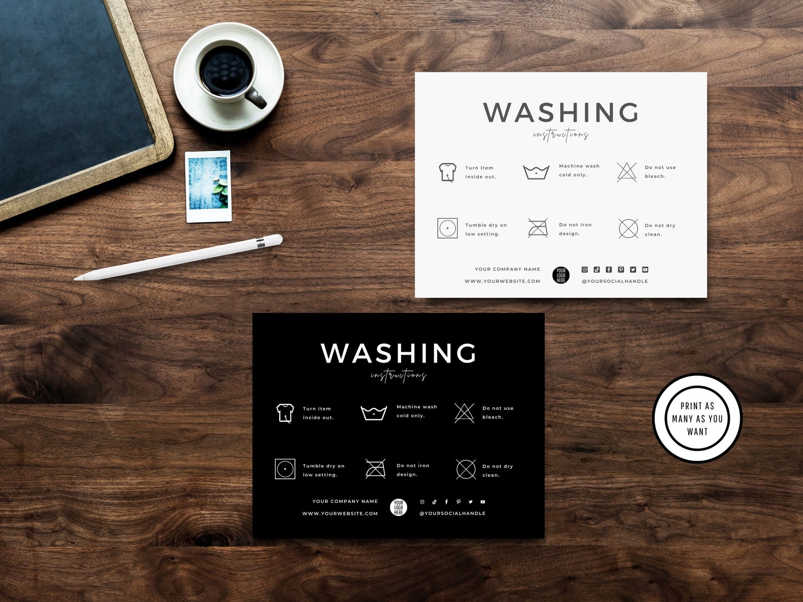 Editable Washing Instructions Clothing Care Cards Printable | Etsy