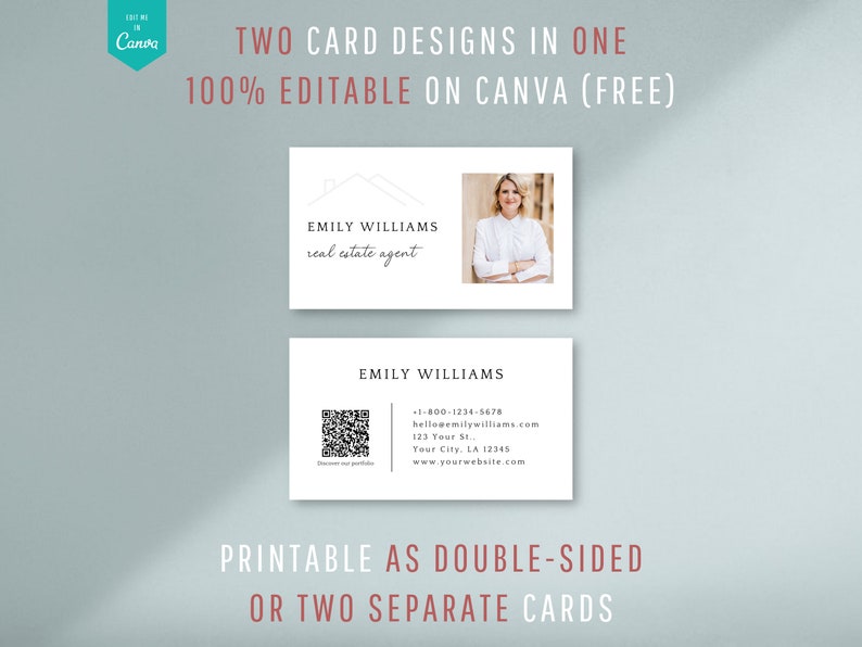 Real Estate Agent Business Card Template, Realtor Contact Cards ...