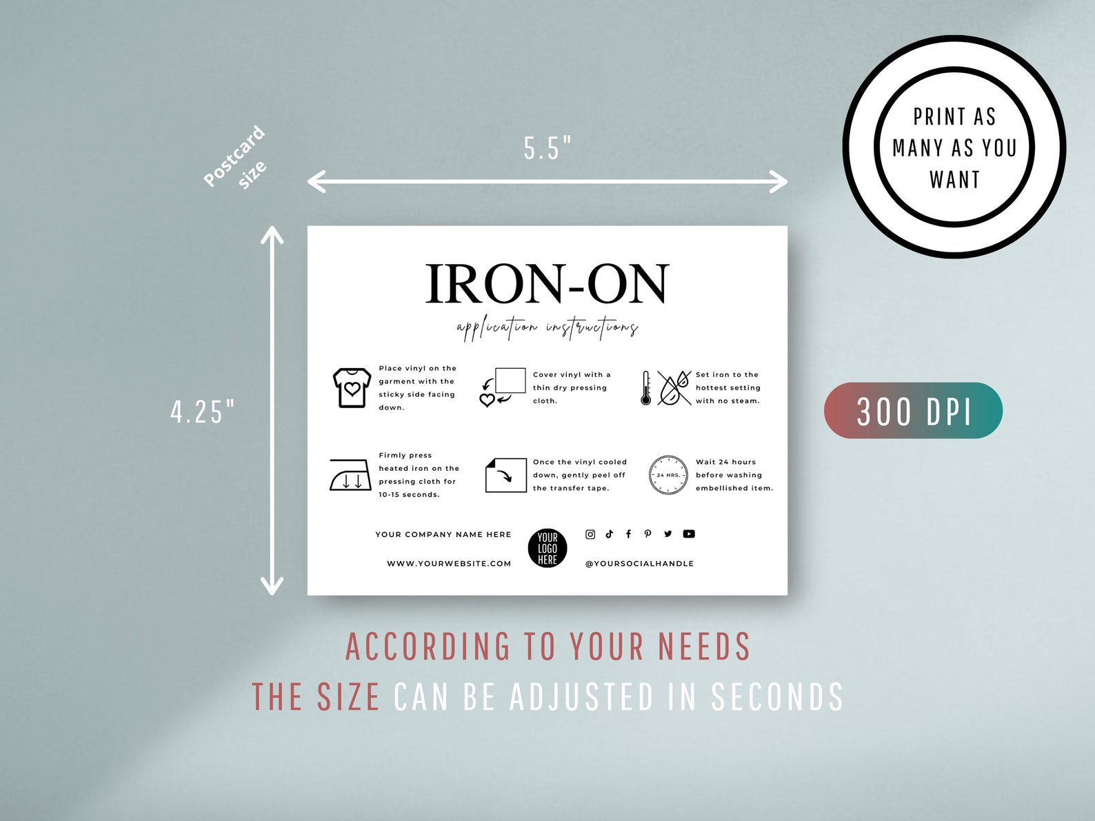 Iron-on Instructions Template, Editable Iron on Heat Transfer Vinyl ...