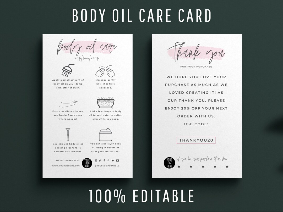 Editable Mini Body Oil Care Card Template, Printable Dry Oil ...
