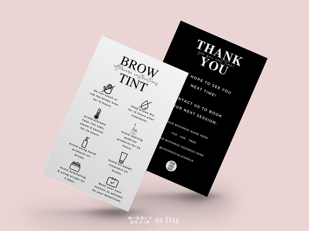 Mini Brow Tint Aftercare Card Template, Editable Brows Tint Post Care ...