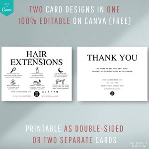 Hair Extensions Care Card Template, Editable Hair Extension Aftercare ...