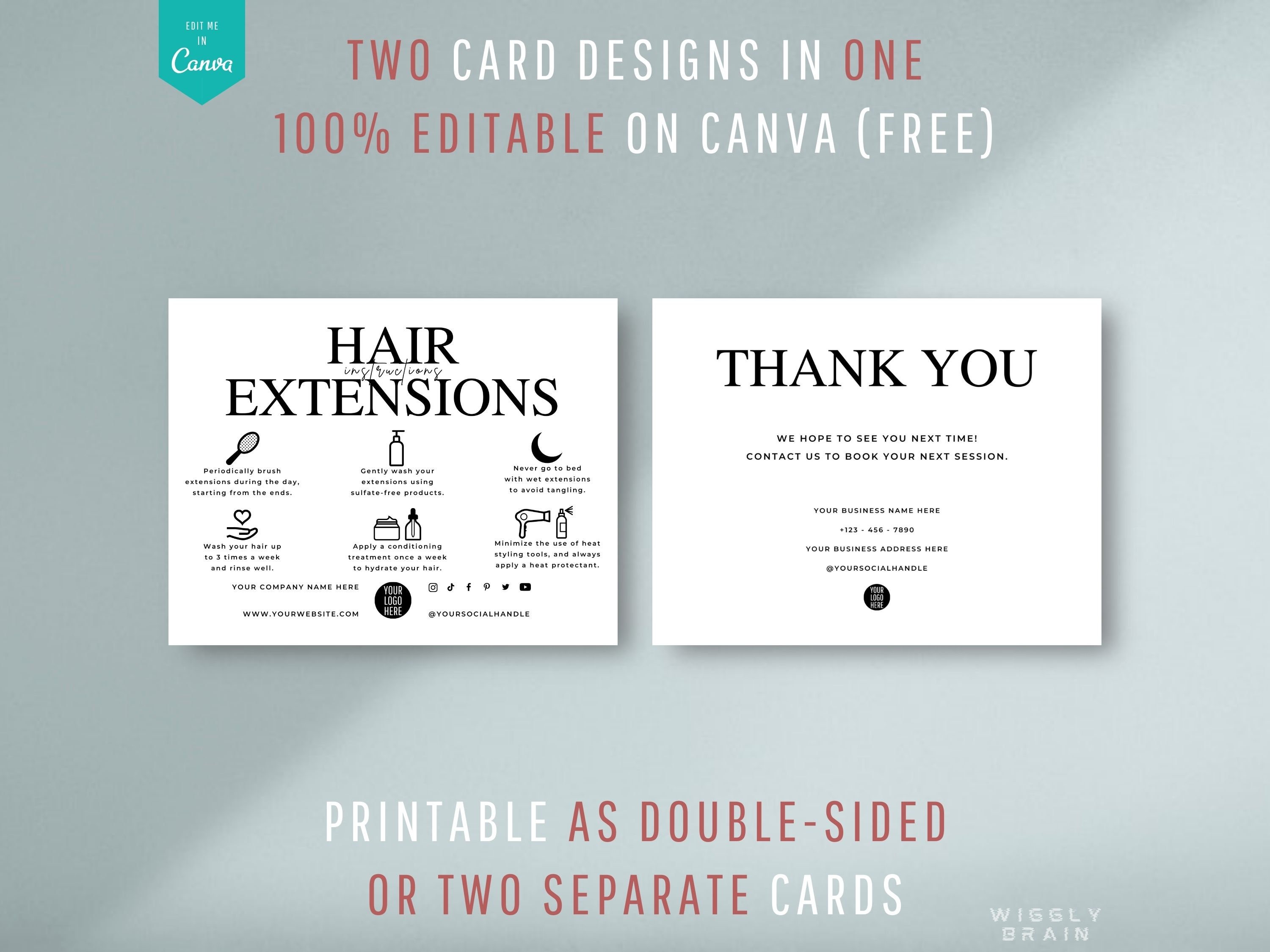 Hair Extensions Care Card Template, Editable Hair Extension Aftercare ...