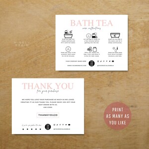 Editable Bath Tea Care Card Template, Tub Tea Care Guide, Herbal Bath ...