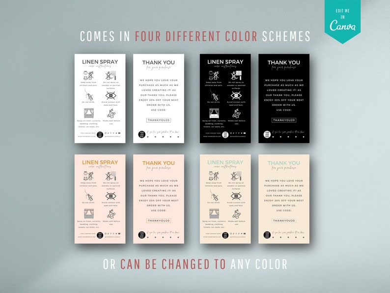 Mini Linen Spray Care Card Template Editable Fabric Mist Care - Etsy