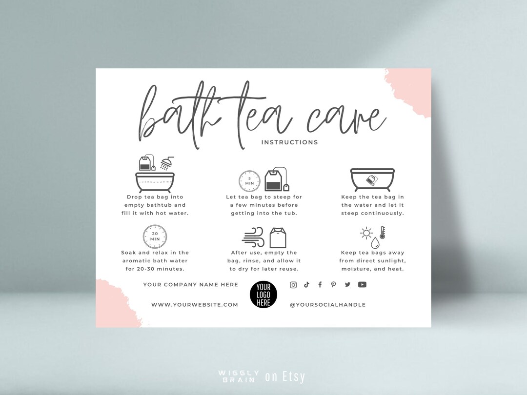 Bath Tea Care Card Template, Editable Tub Tea Care Guide, Herbal Bath ...