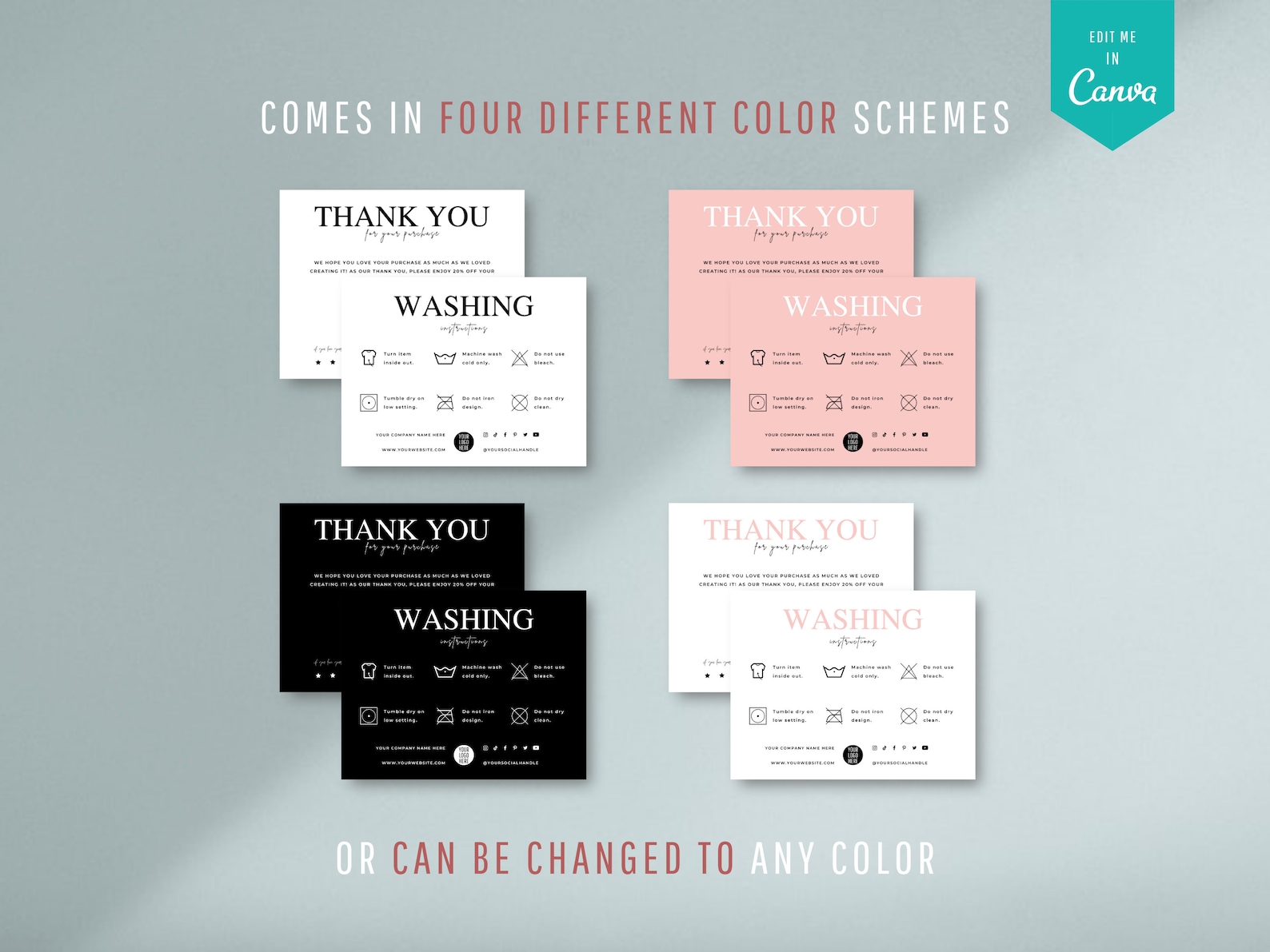 Editable Washing Instructions Card Template, Clothing Care Cards ...