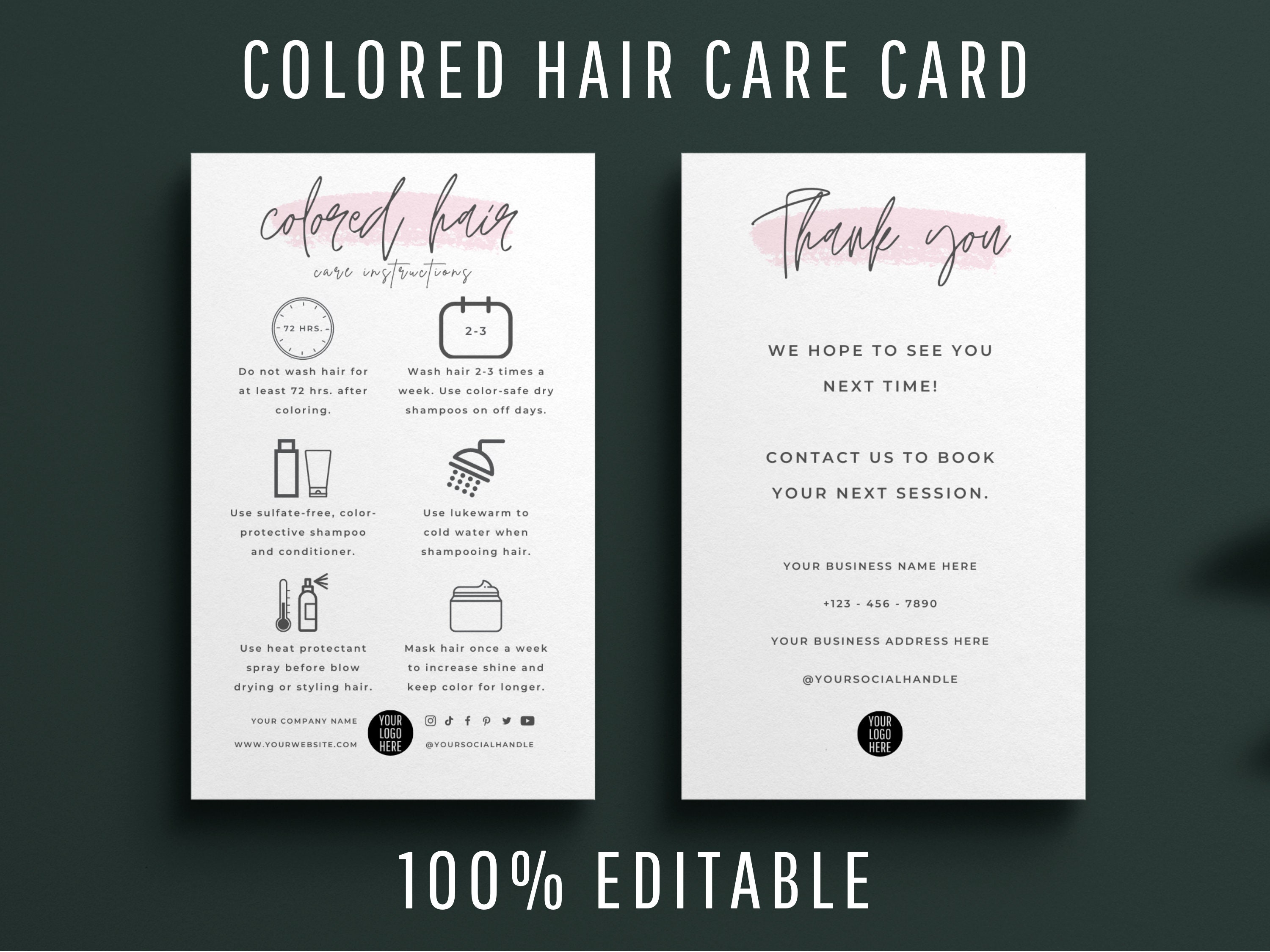 Mini Colored Hair Care Card Template, Editable Dyed Hair Aftercare ...