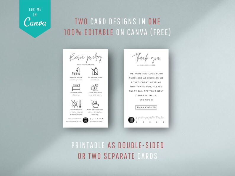 Resin Jewelry Care Card Templates Printable Resin Care - Etsy