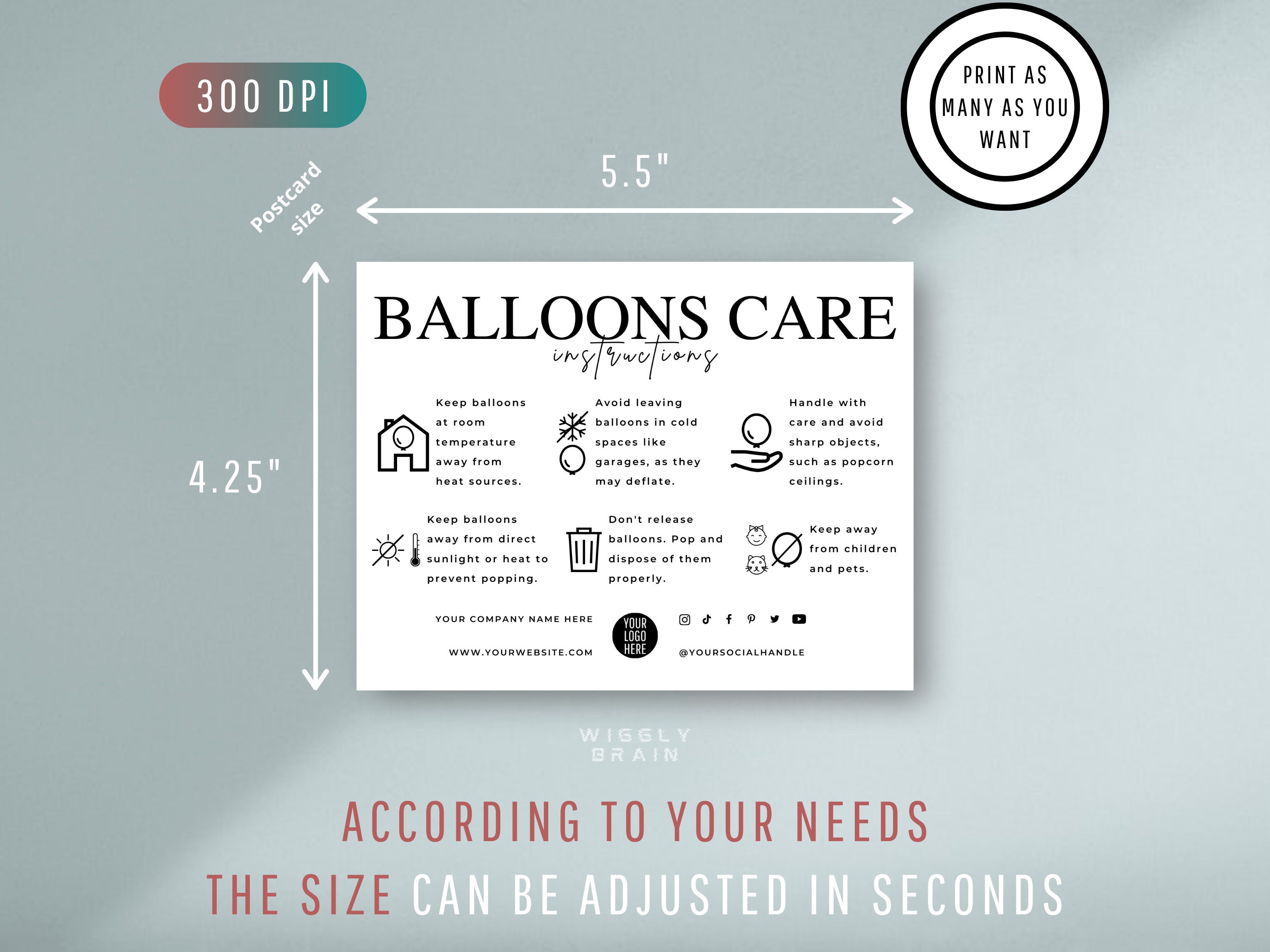 Editable Balloon Care Card Template in 4 Variations, Elegant Design Air ...