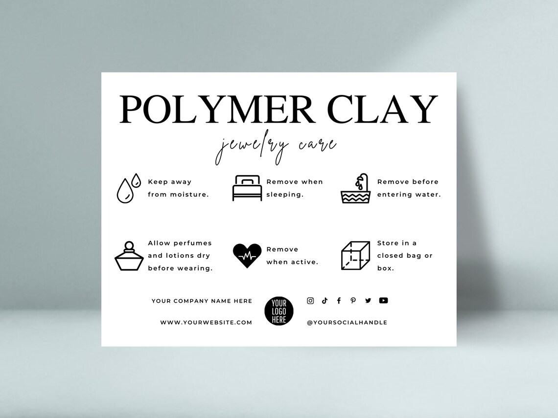 Polymer Clay Jewelry Care Card Template Editable Jewellery | Etsy