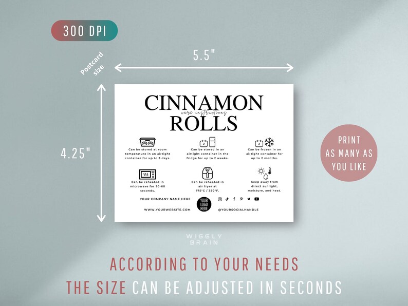 Editable Cinnamon Rolls Care Card Template, Printable Cinnamon Buns ...