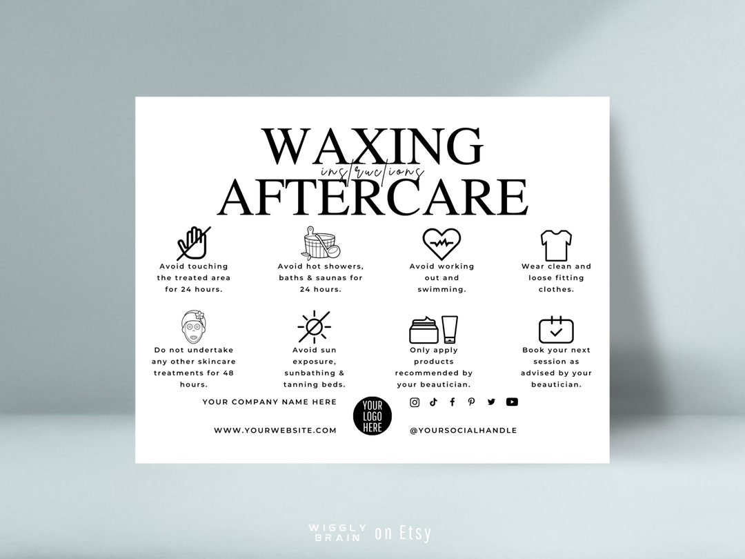 Editable Waxing Aftercare Card Template, Post Hair Wax Guide Advice 
