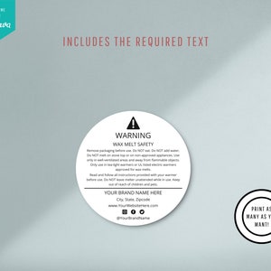 Editable Wax Melt Warning Label Template, Wax Tart Safety Labels ...