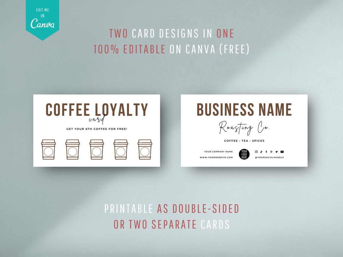 Editable Coffee Loyalty Card Template, Coffee Shop Stamp Card Design ...