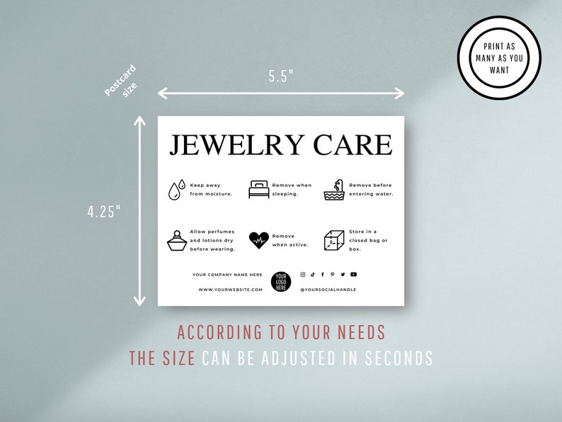 Printable Jewelry Care Card Template, Editable Jewellery Care ...