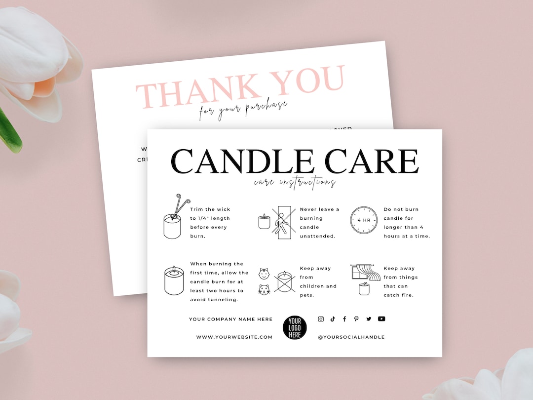 Editable Candle Care Card Template, Printable Candle Care Instructions ...