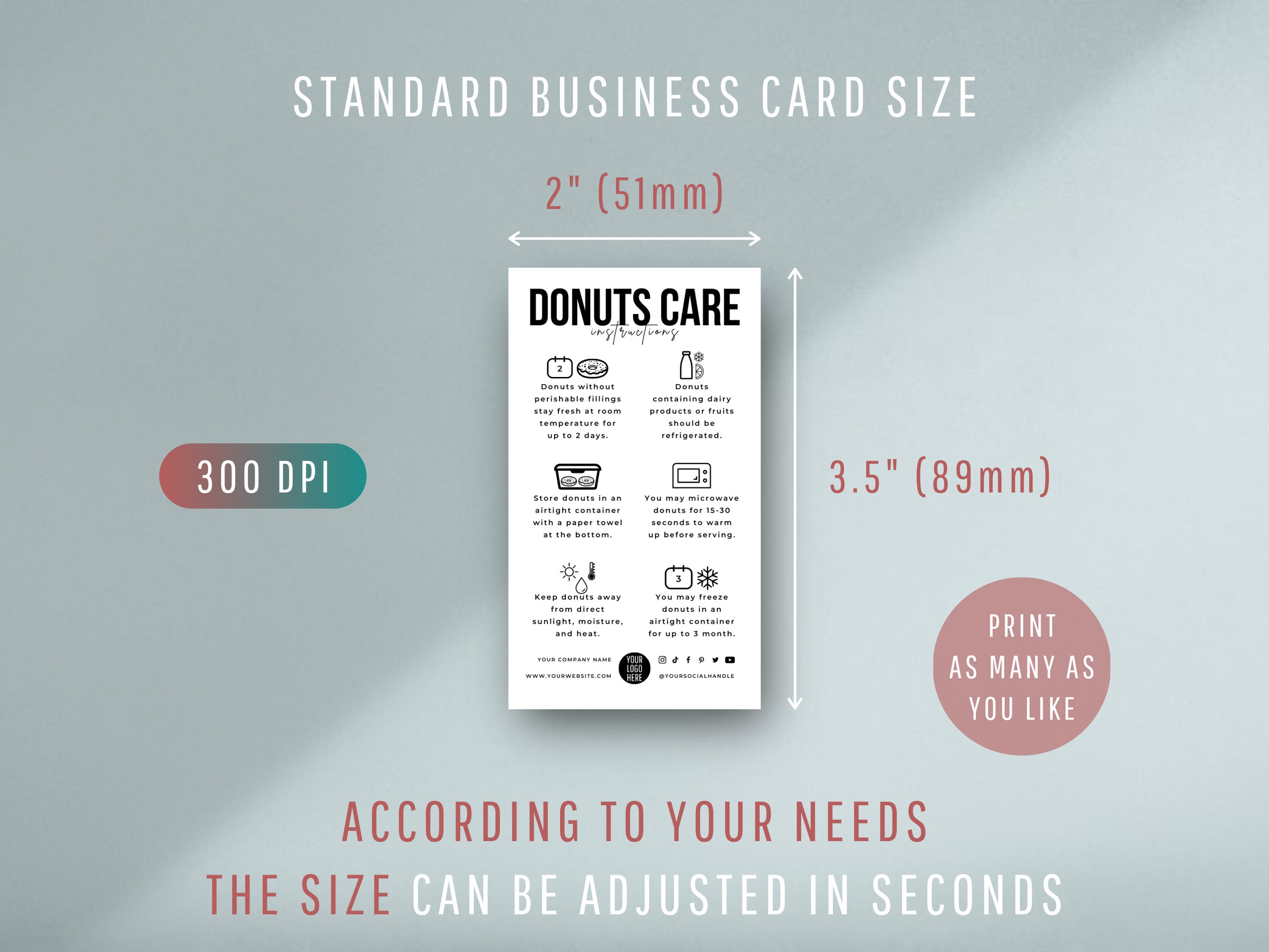 Editable Mini Donuts Care Card Template, Donut Care Instructions Cards ...