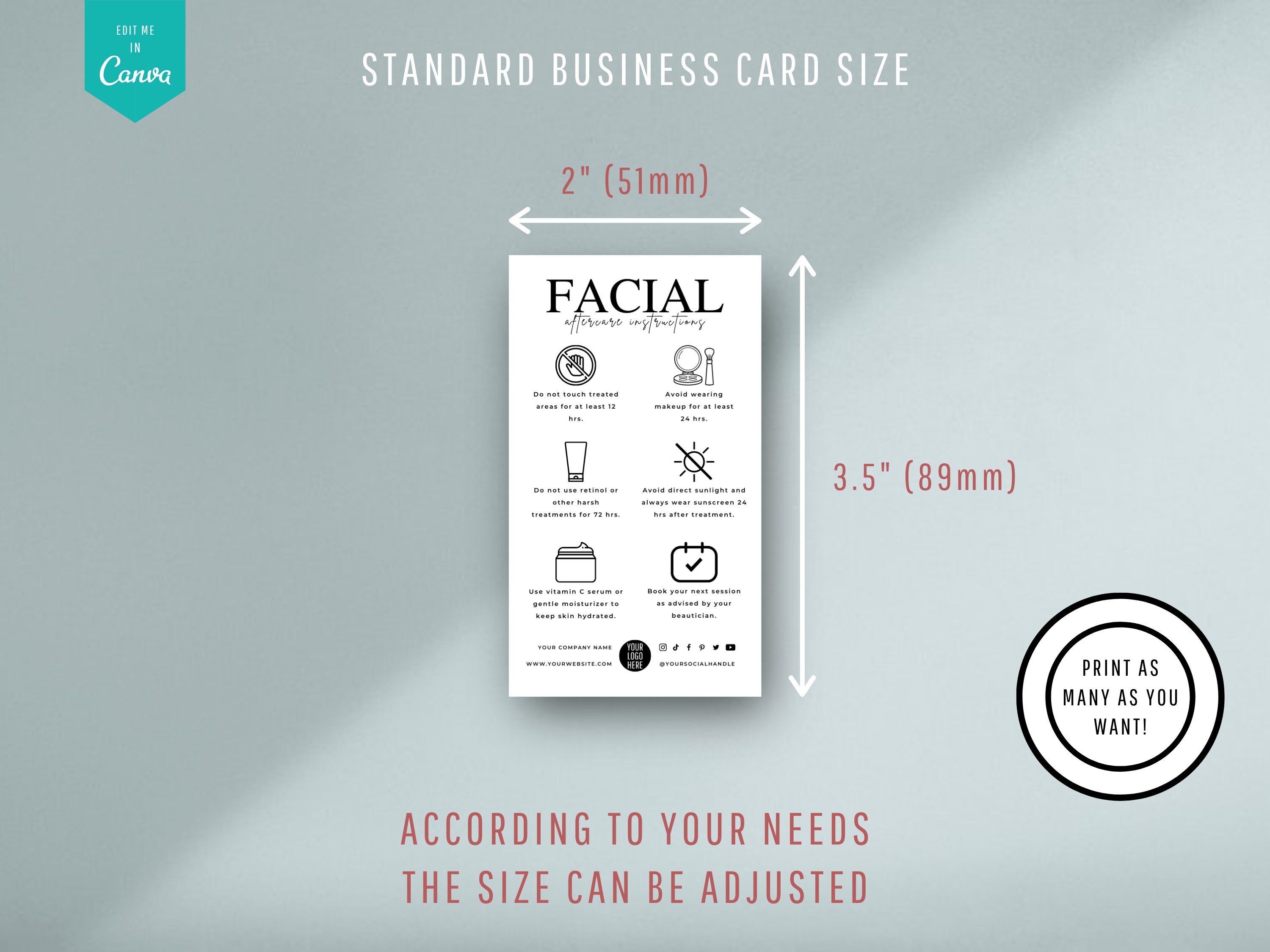 Editable Facial Aftercare Card Template, Facial Treatment Post Care ...