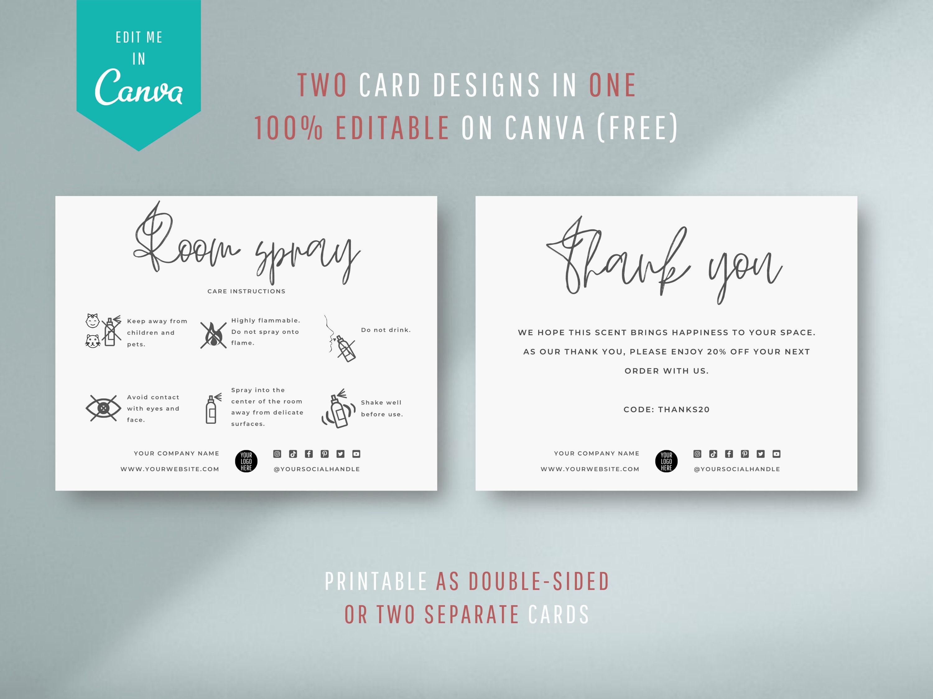 Room Spray Care Card Template Printable Room Mist Care | Etsy