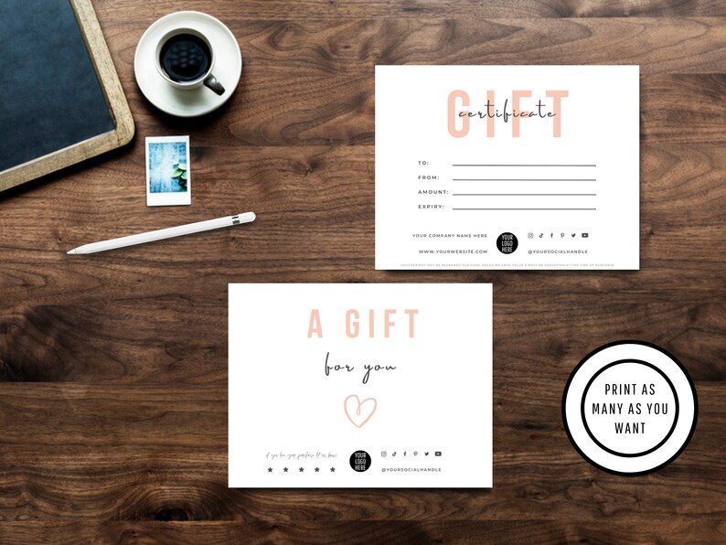 Editable Gift Certificate Template, Gift Card Template, Small Business ...