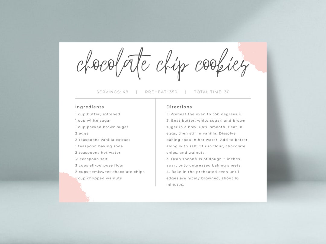 Editable Recipe Card Template, Customizable Cooking Instructions Cards ...
