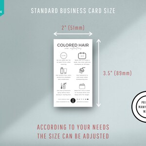 Mini Colored Hair Care Card Template, Editable Dyed Hair Aftercare ...