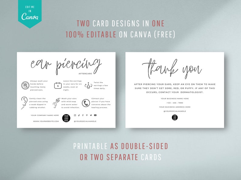 Editable Ear Piercing Aftercare Template Piercing Guide Boho | Etsy