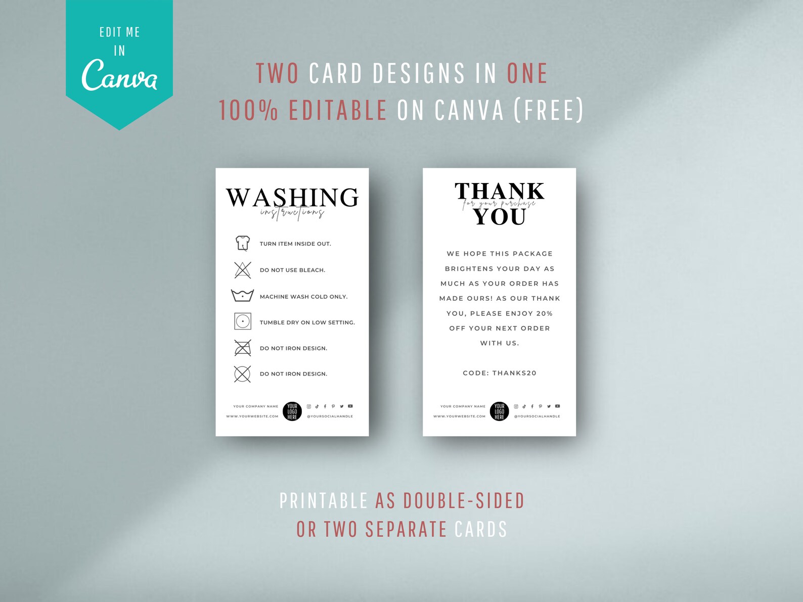 Printable Washing Instructions Card Editable Clothing Care - Etsy Canada