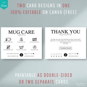 Mug Care Card Template, Mini Coffee Cup Care Guide, Editable Mugs Care ...