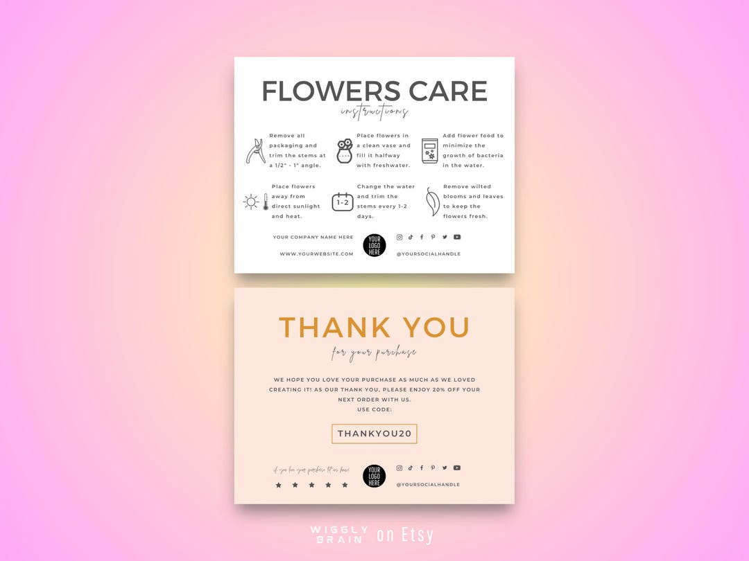 Flowers Care Card Template, Editable Bouquet Care Guide, Printable ...