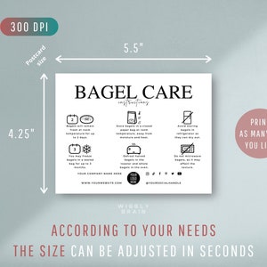 Editable Bagel Care Card Template, Bread Roll Storage Instructions ...
