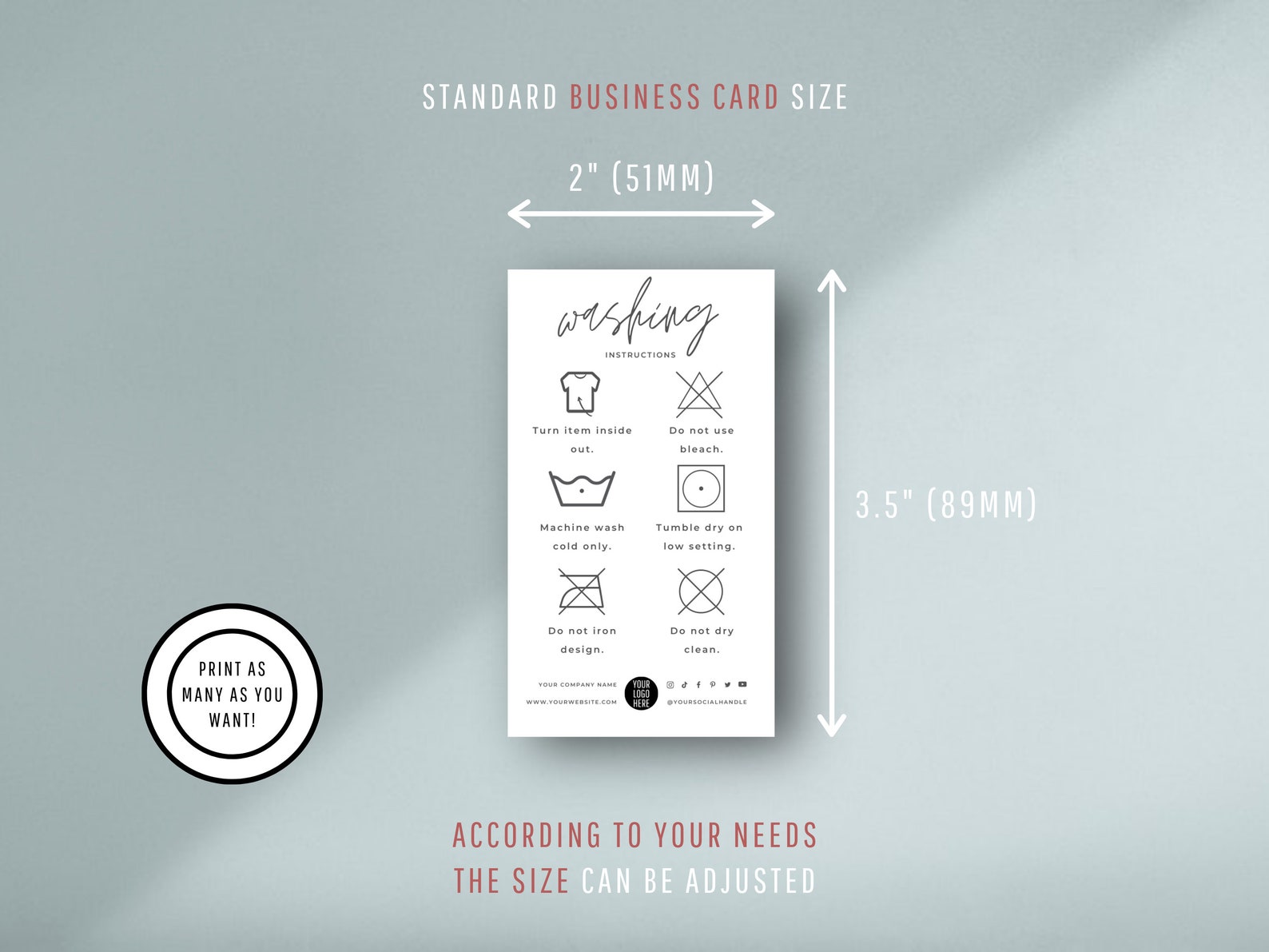 Mini Washing Instructions Card Template, Printable Clothing Care Cards ...