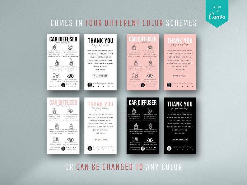 Mini Car Diffuser Care Card Template, Editable Car Scent Care ...