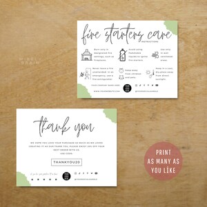 Fire Starters Care Guide Template, Editable Wax Firelighters Care Card ...