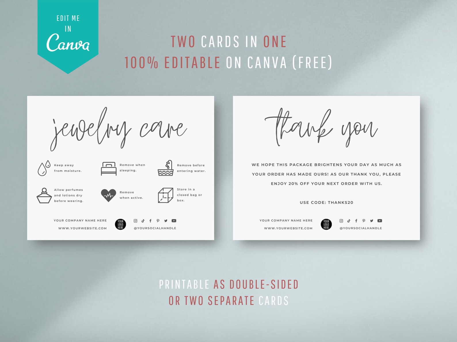 Jewelry Care Card Template Printable Jewellery Care - Etsy