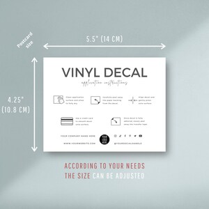 Editable Vinyl Decal Application Instructions Card, Vinyl Care Cards ...