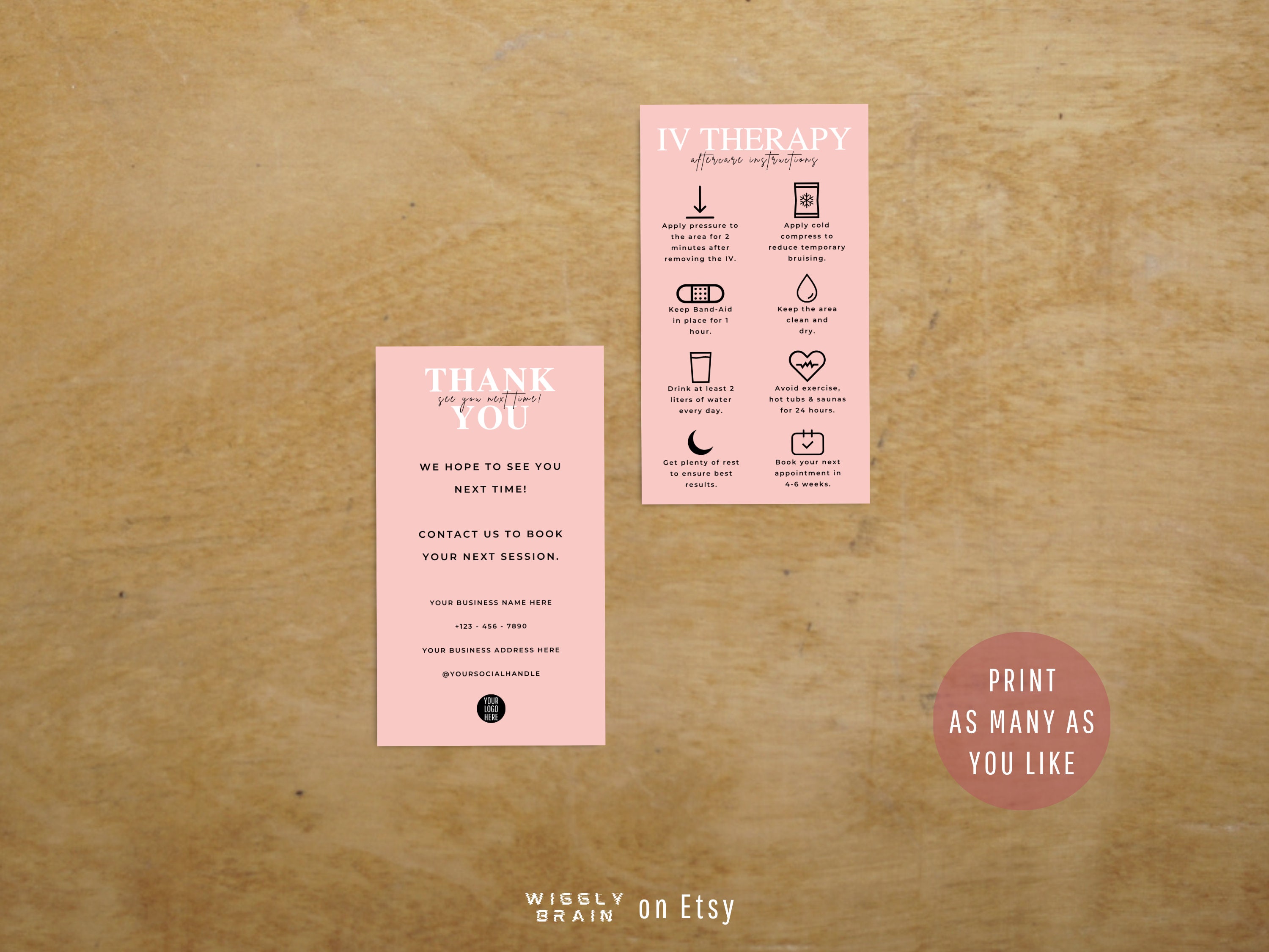 Editable IV Therapy Aftercare Card Templates, Mini IV Hydration Post ...