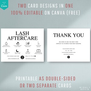 Lash Aftercare Card Template, Editable Lash Extension Care Cards ...