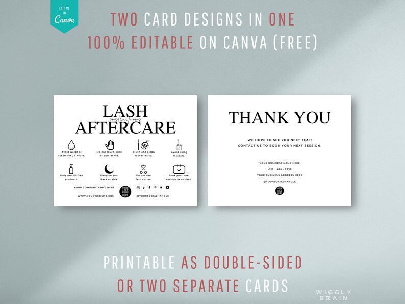 Lash Aftercare Card Template, Editable Lash Extension Care Cards ...
