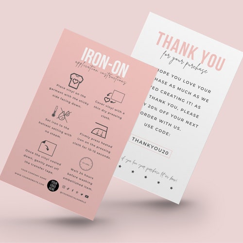 Printable & Editable Iron-on Vinyl Instructions Card With - Etsy