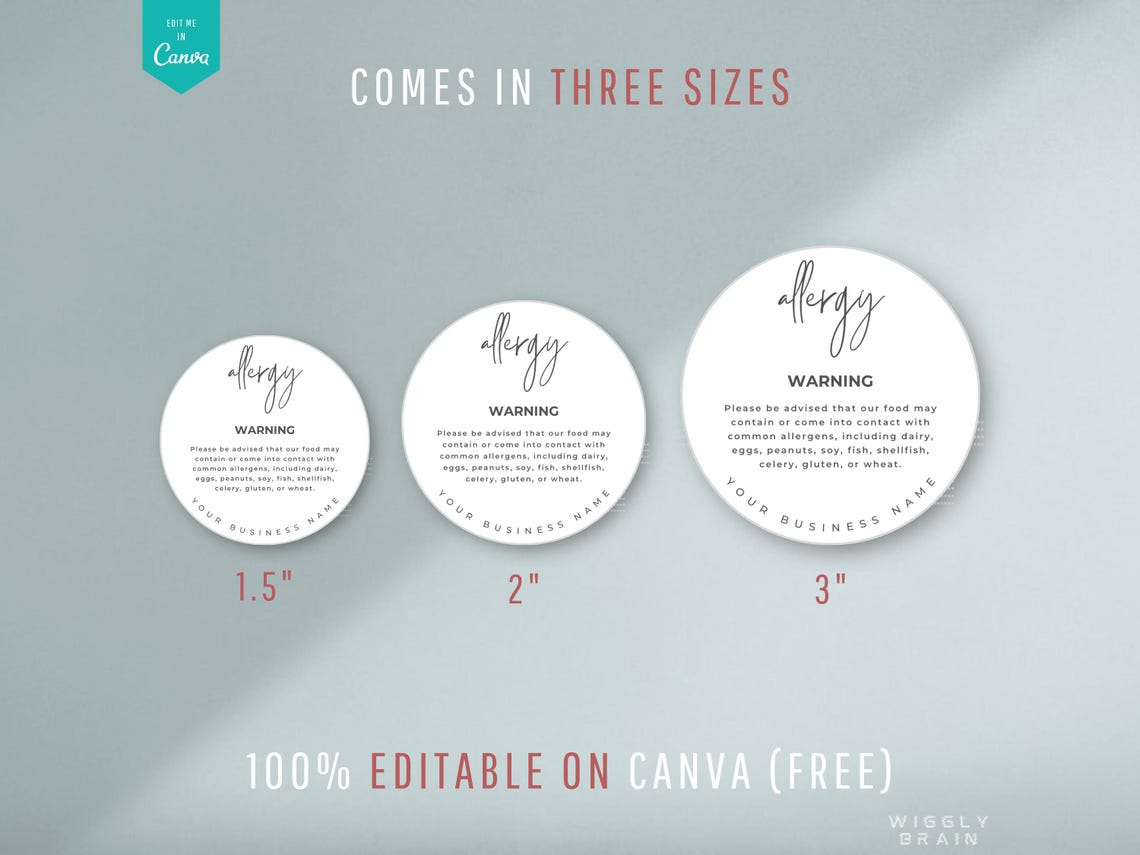 Editable Allergy Warning Label Template, Food Allergens Round Sticker ...