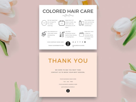 Editable Colored Hair Care Card Template Dyed Hair Aftercare - Etsy