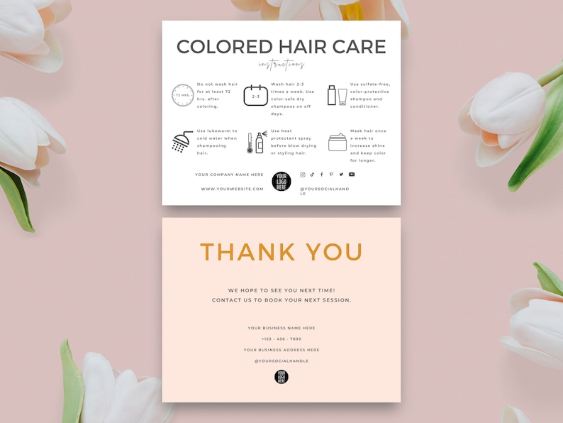 Editable Colored Hair Care Card Template, Dyed Hair Aftercare ...