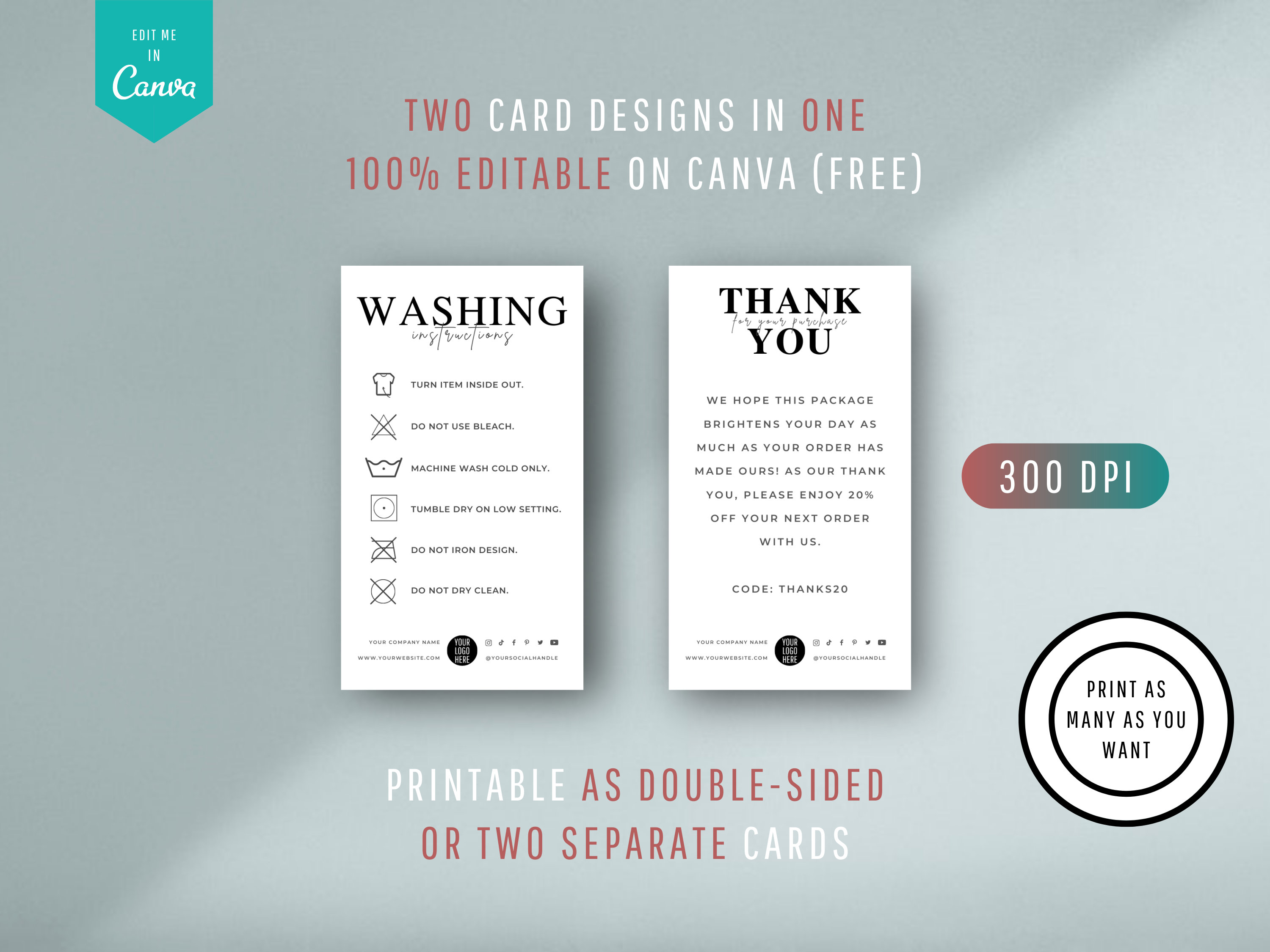 Printable Washing Instructions Card, Editable Clothing Care Cards ...
