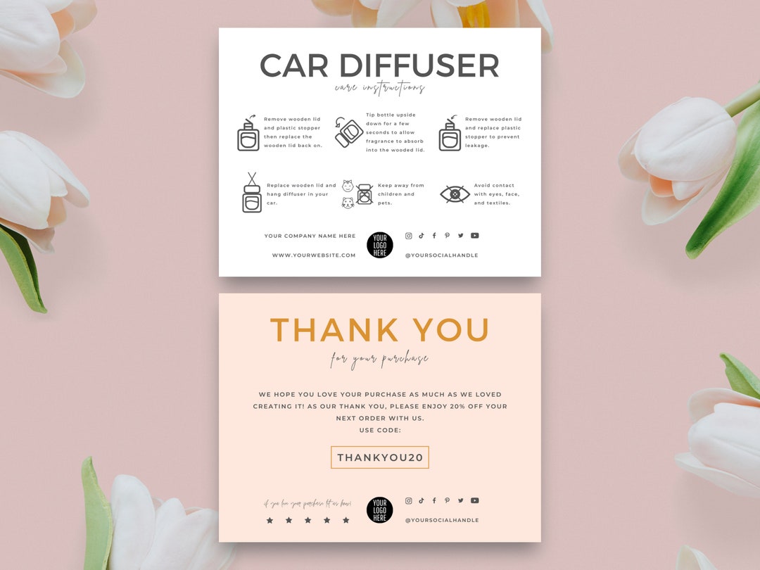 Editable Car Diffuser Care Card Template, Car Scent Care Instructions ...